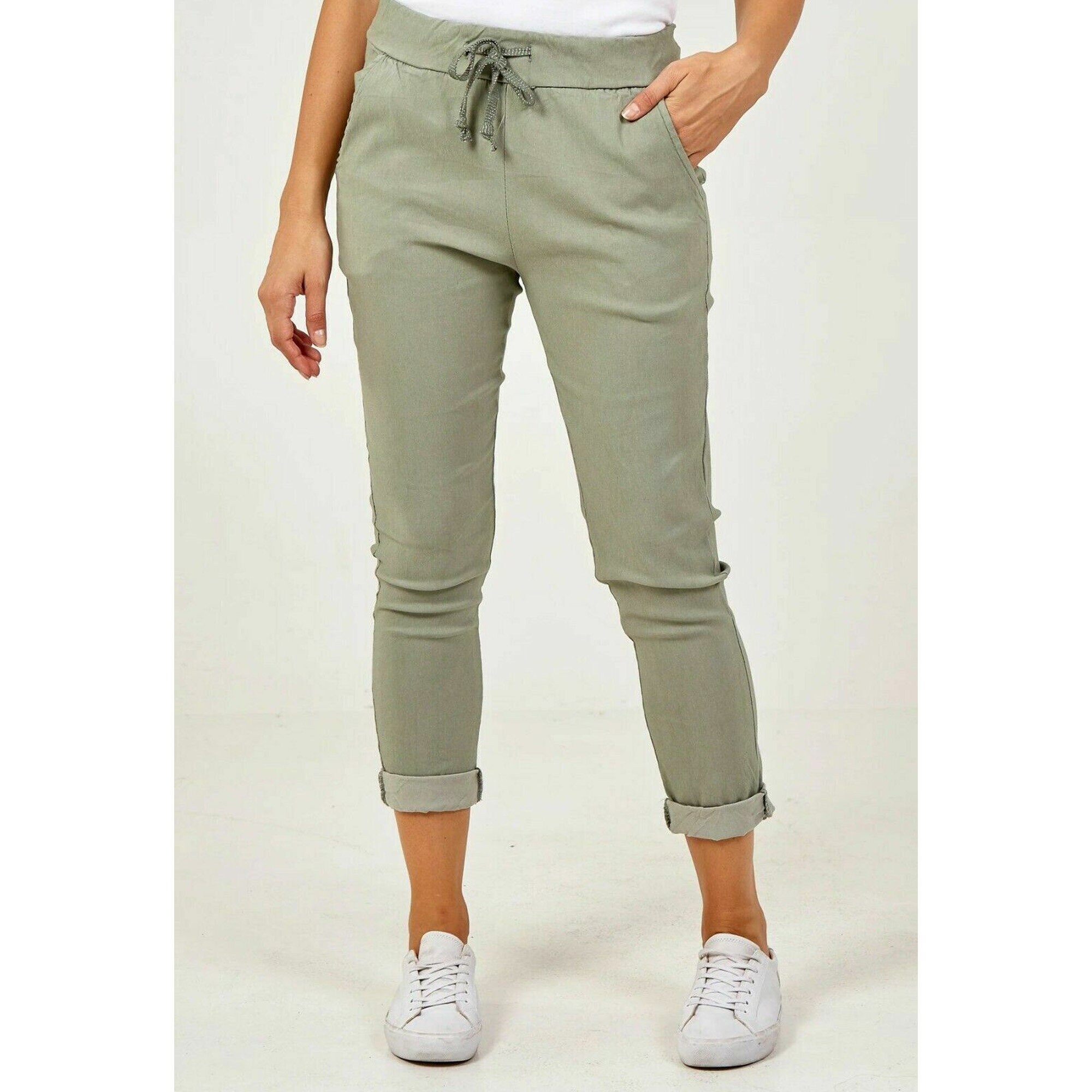 Womens Ladies Italian Magic Trousers Turn up Stretch Lightweight Jogger ...