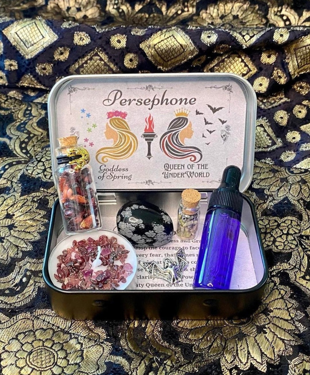 Goddess Persephone Altar Tin, Queen of the Underworld Shrine Kit ...