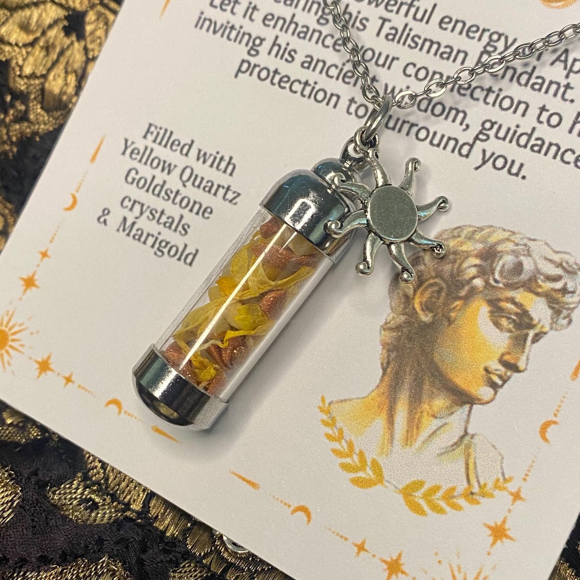 Apollo Talisman Necklace, Apollon Crystal Spell Jar Necklace ...