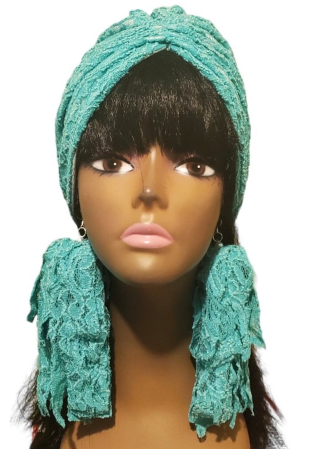 Lace Turban With Matching Shredded Fabric Cloth Earrings. Earrings ...