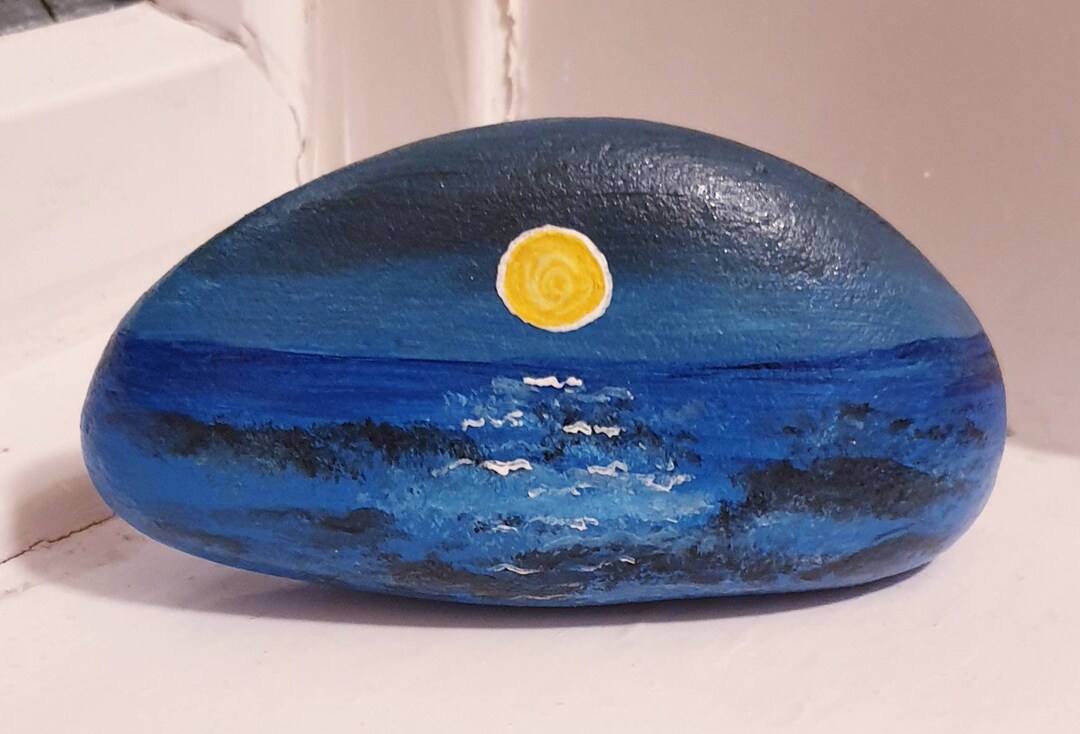 Stormy Sea Painting, Painted Rock, Handpainted Stone,sea Art, Sun ...