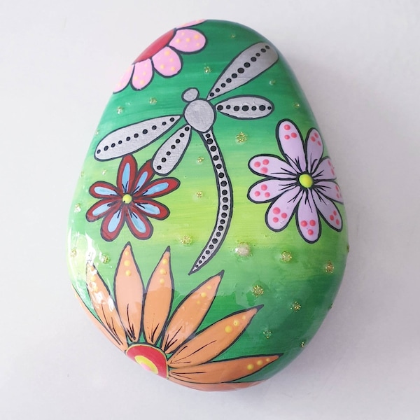 Dragonfly Painted Rock - Etsy