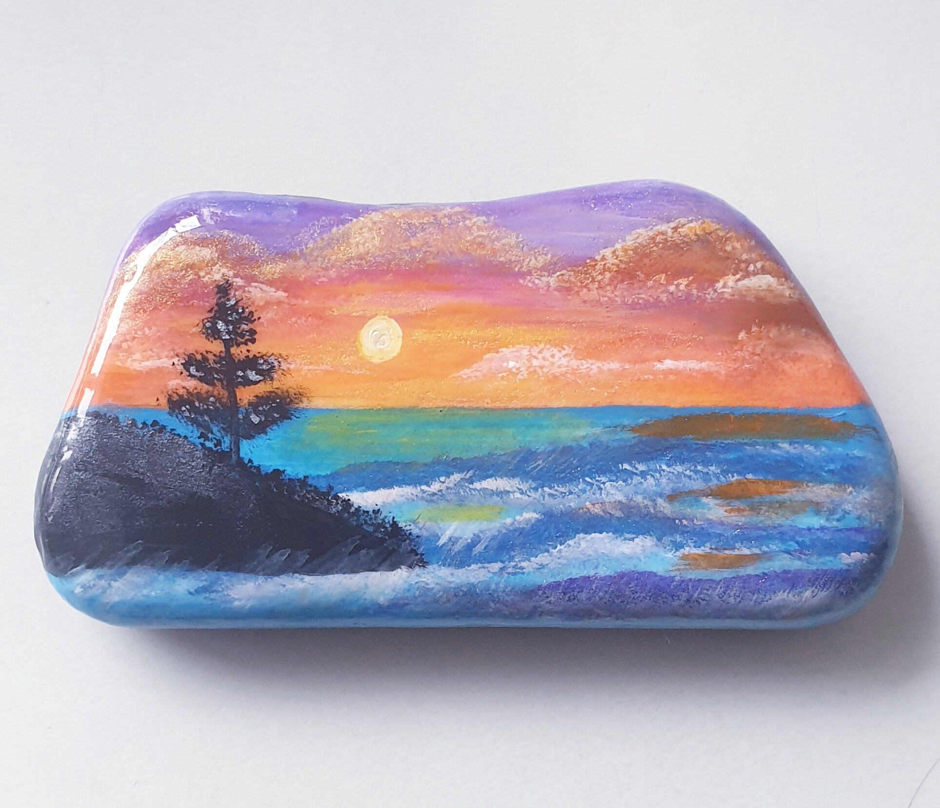 Painted Santorini Stone Sunset Painting Painted Rock Hand - Etsy UK