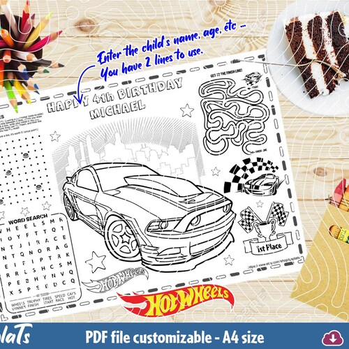 Hot Wheels Activity Personalized Placemat Hot Wheels - Etsy