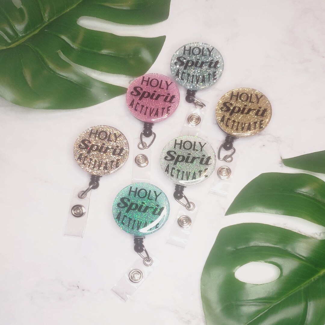 Holy Spirit Activate Badge Reel, Christian Acrylic Glitter Identification Card Accessories ...