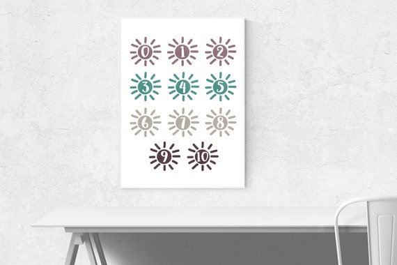 Minimalistic Watercolour Numbers Poster 0 10 Digital Wall - Etsy