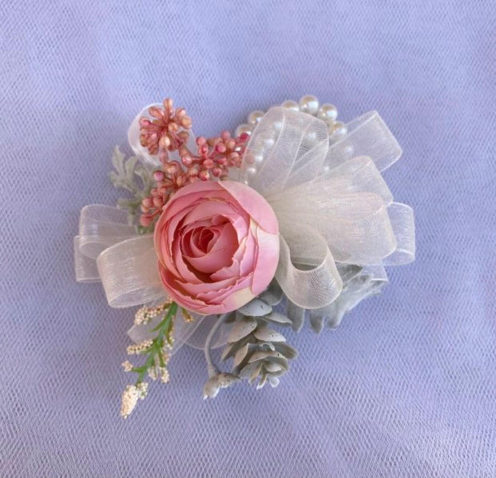 Wrist Corsage, Pinned Peach Corsages, Pink, Boho, Wedding, Pearl ...
