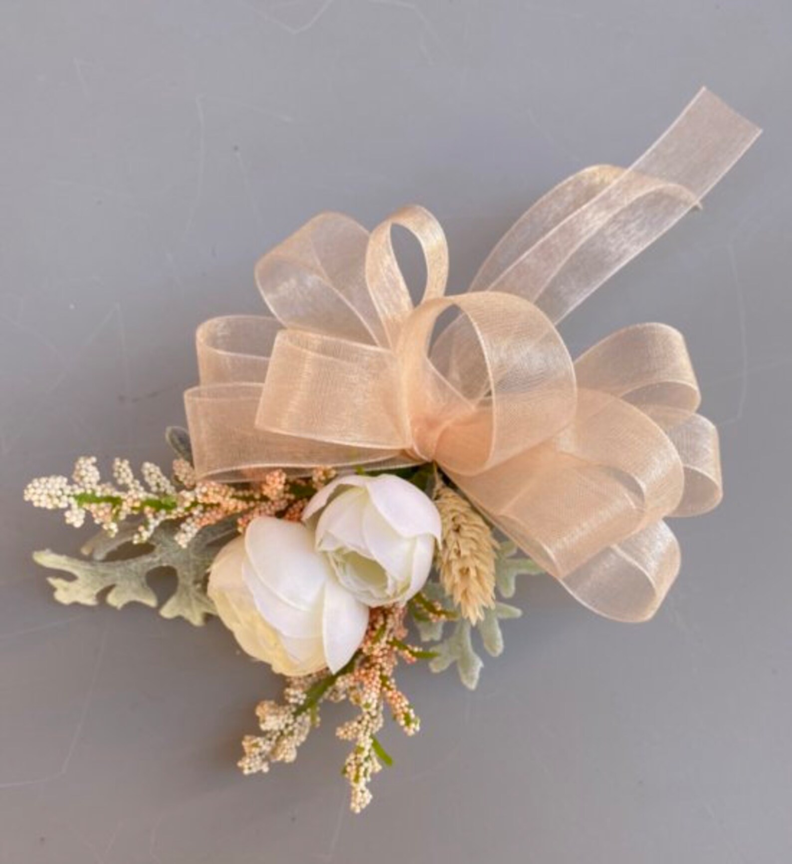 Wrist Corsage, Pinned Peach Corsages, Pink, Boho, Wedding, Pearl ...