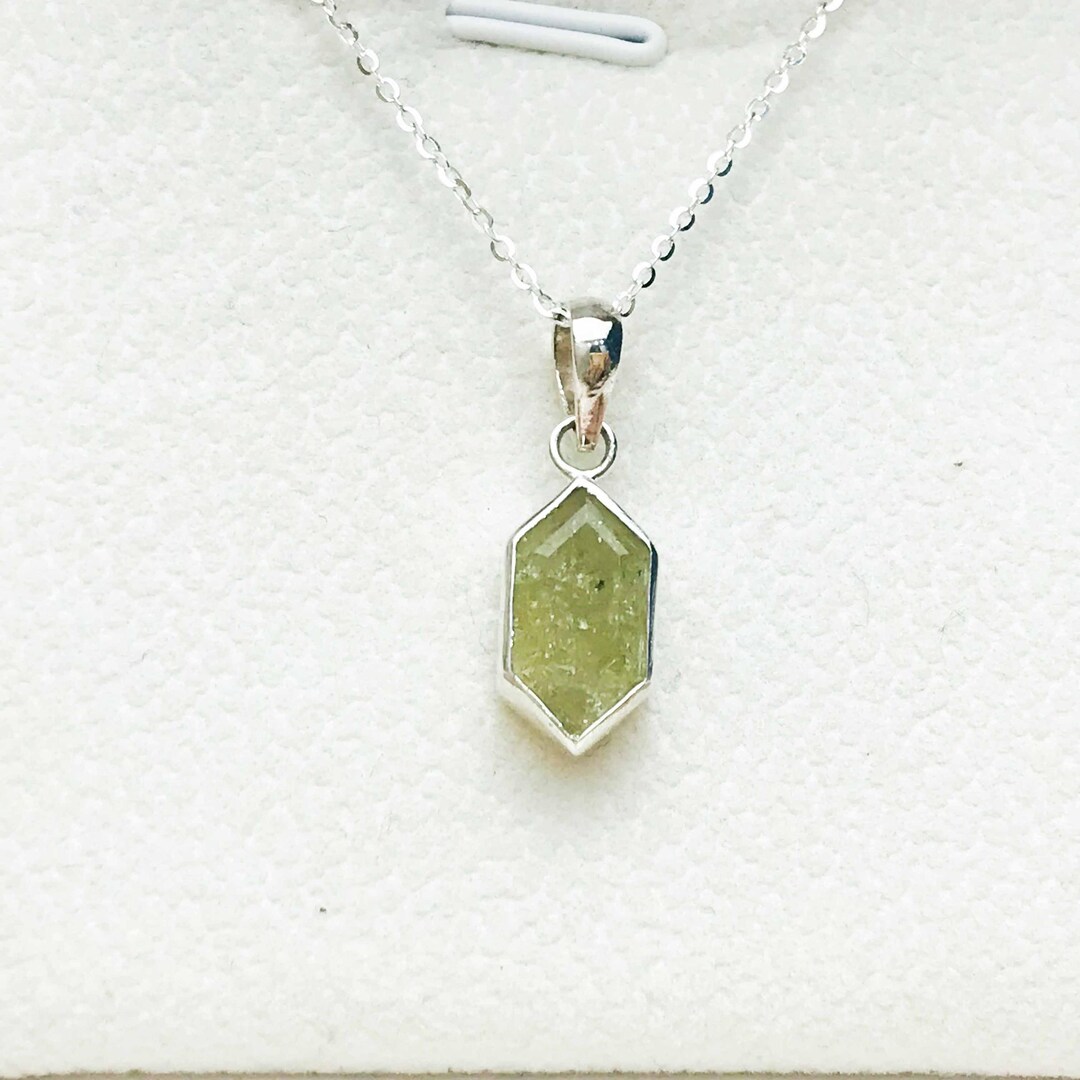 Light Yellow Tourmaline Pendant Necklace: Rhombus Silver Bezel - Etsy