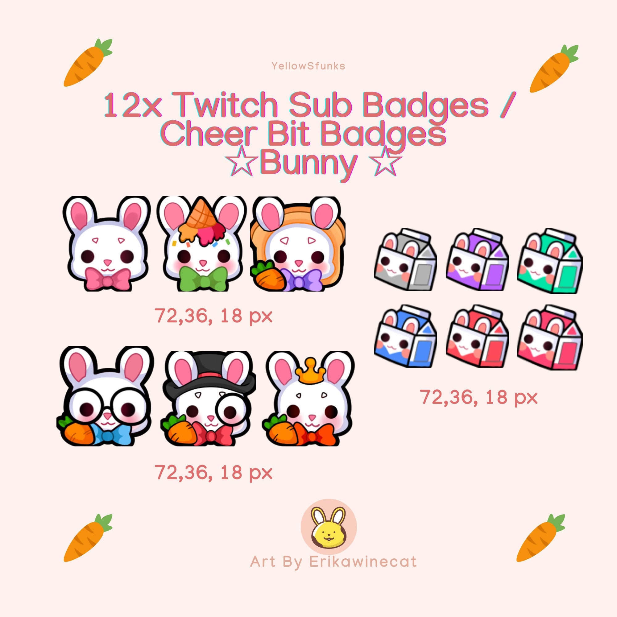 12x Twitch Sub Badges / Cheer Bit Badges Bunny | Etsy