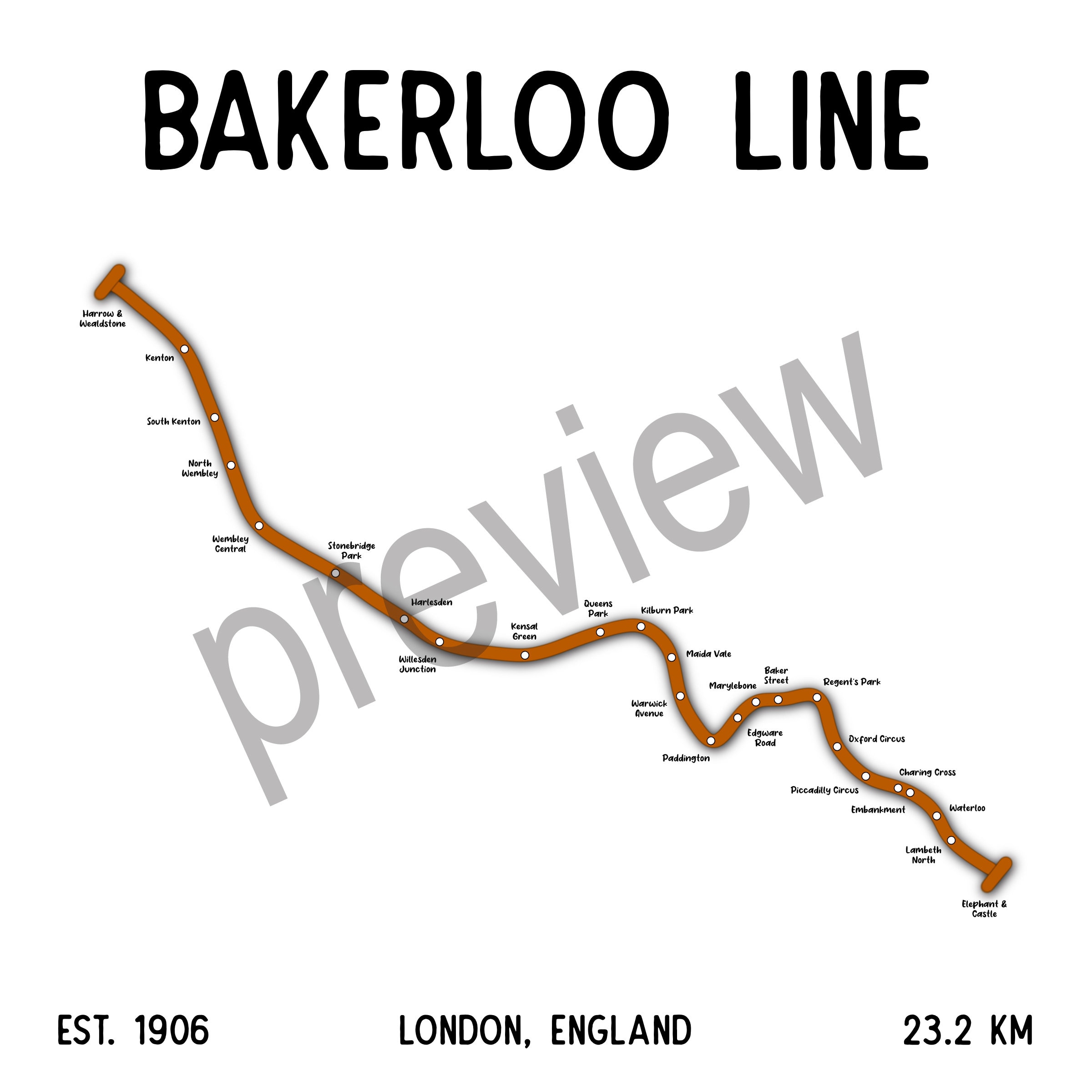 BAKERLOO LINE London Underground Tube Stations Digital Print - Etsy
