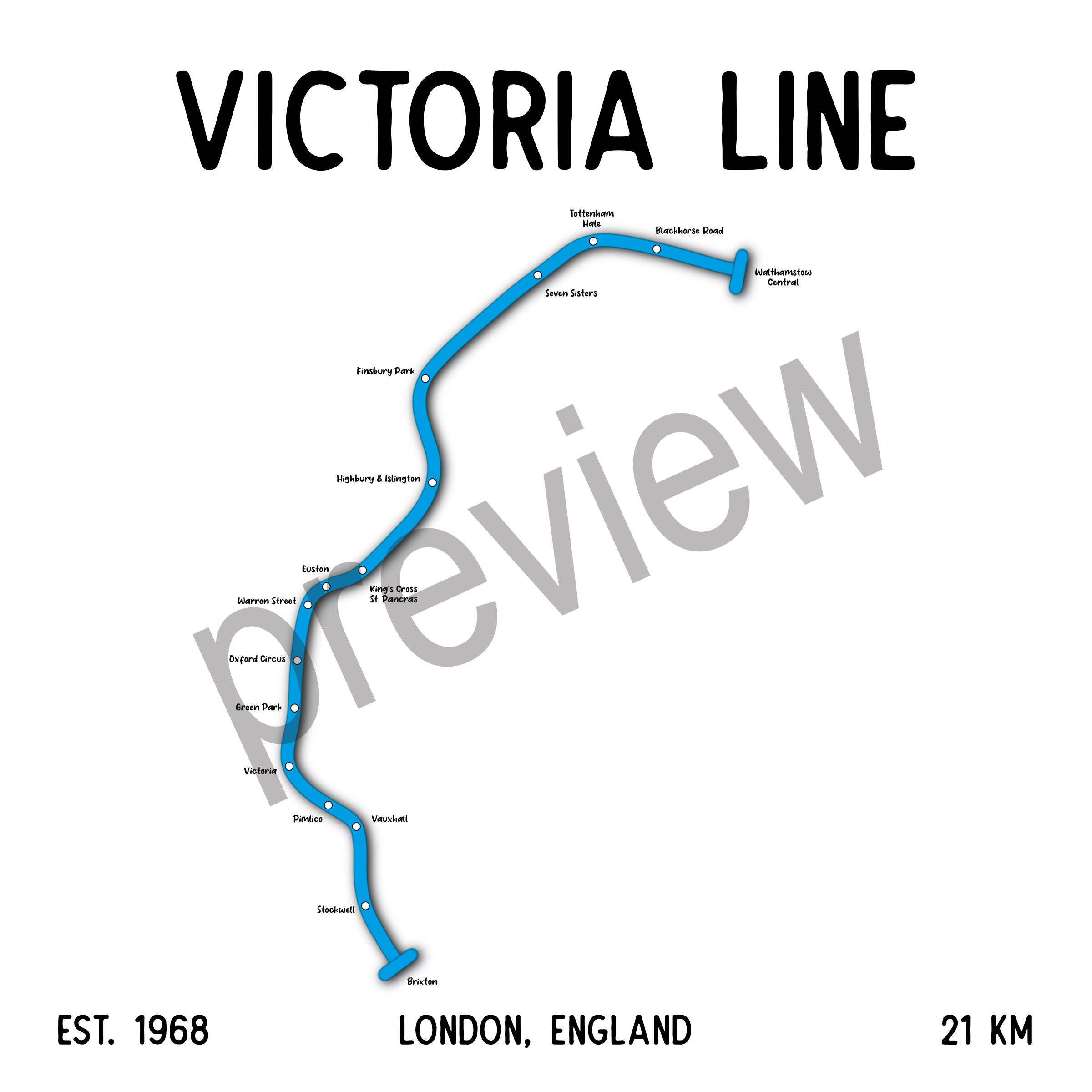 VICTORIA LINE London Underground Tube Stations Digital Print - Etsy