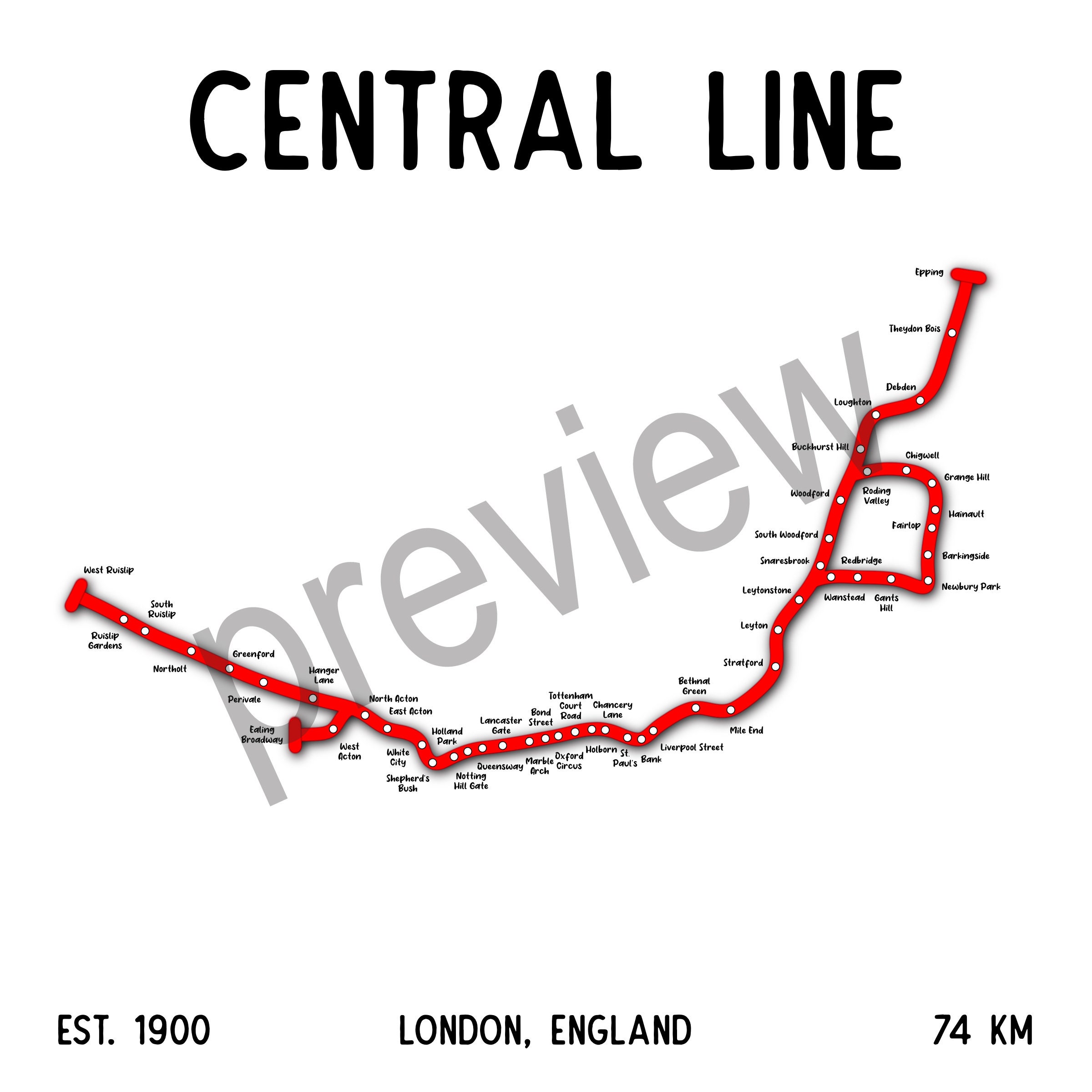 CENTRAL LINE London Underground Tube Stations Digital Print - Etsy UK