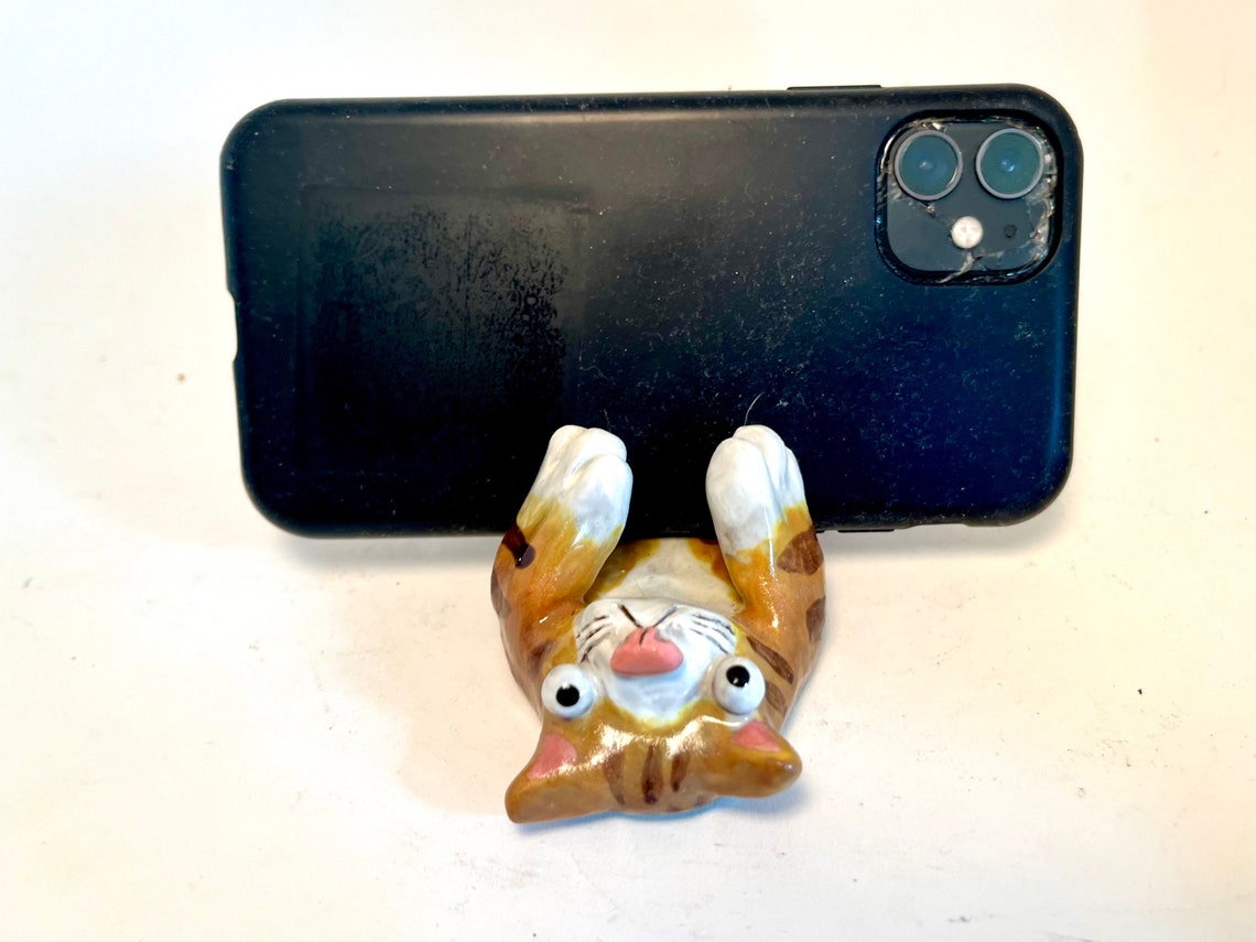 Handmade Ceramic Cat Phone Holder/phone Stand: Holds Cellphone Sponge ...