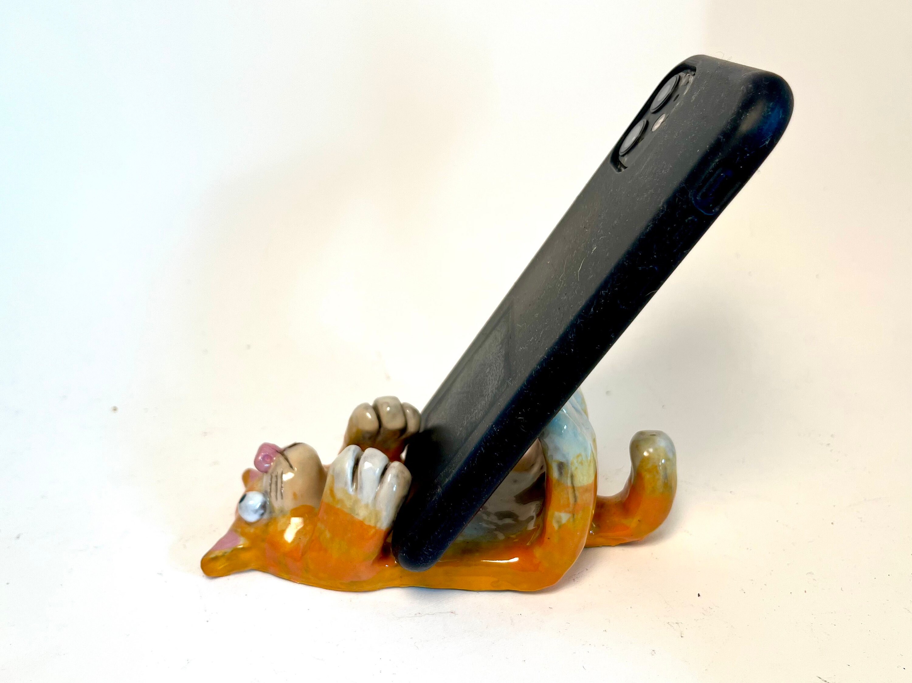 Handmade Ceramic Cat Phone Holder/phone Stand: Holds Cellphone Sponge ...