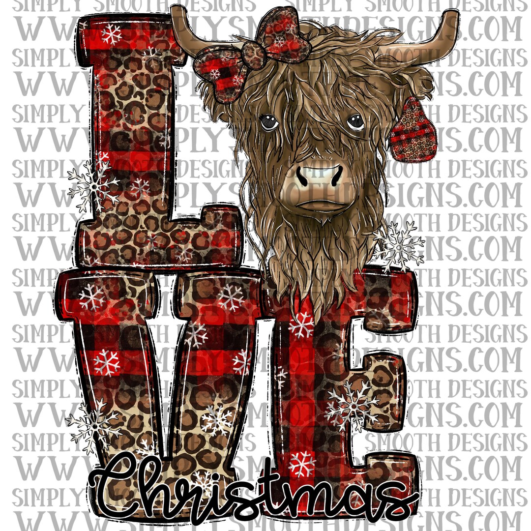 Love Christmas Highland Cow Plaid Leopard Original Designer - Etsy