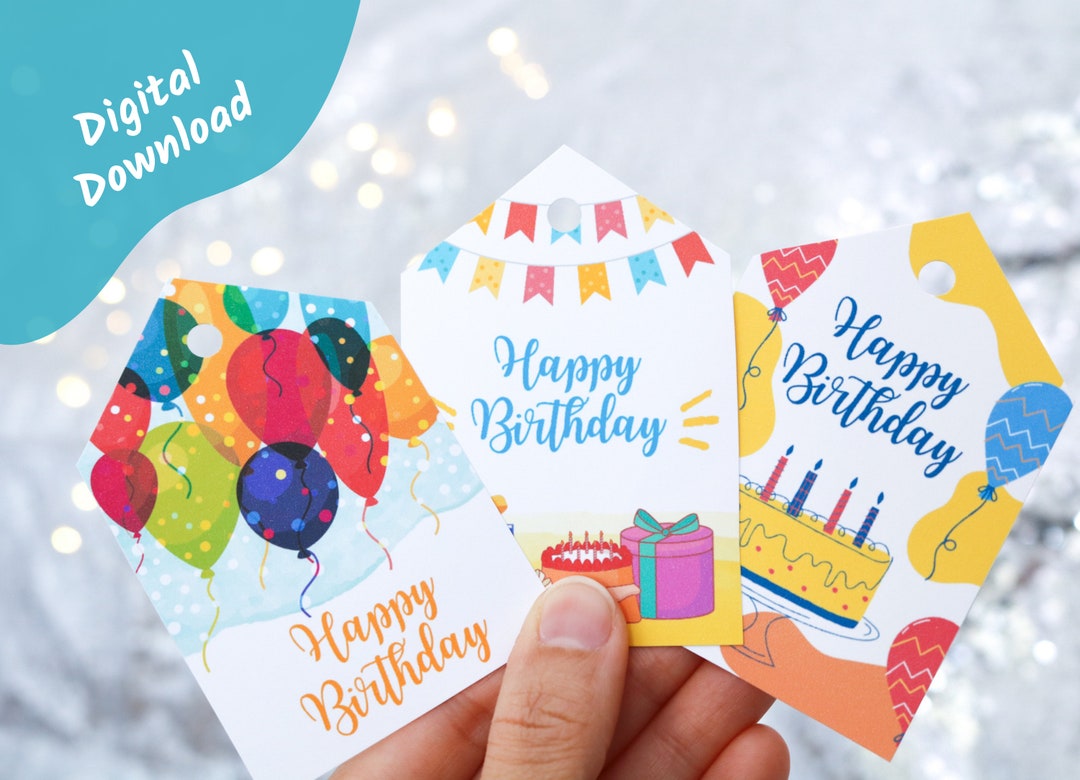 Printable Happy Birthday Tags - Set of 9 | Digital Birthday Tags ...