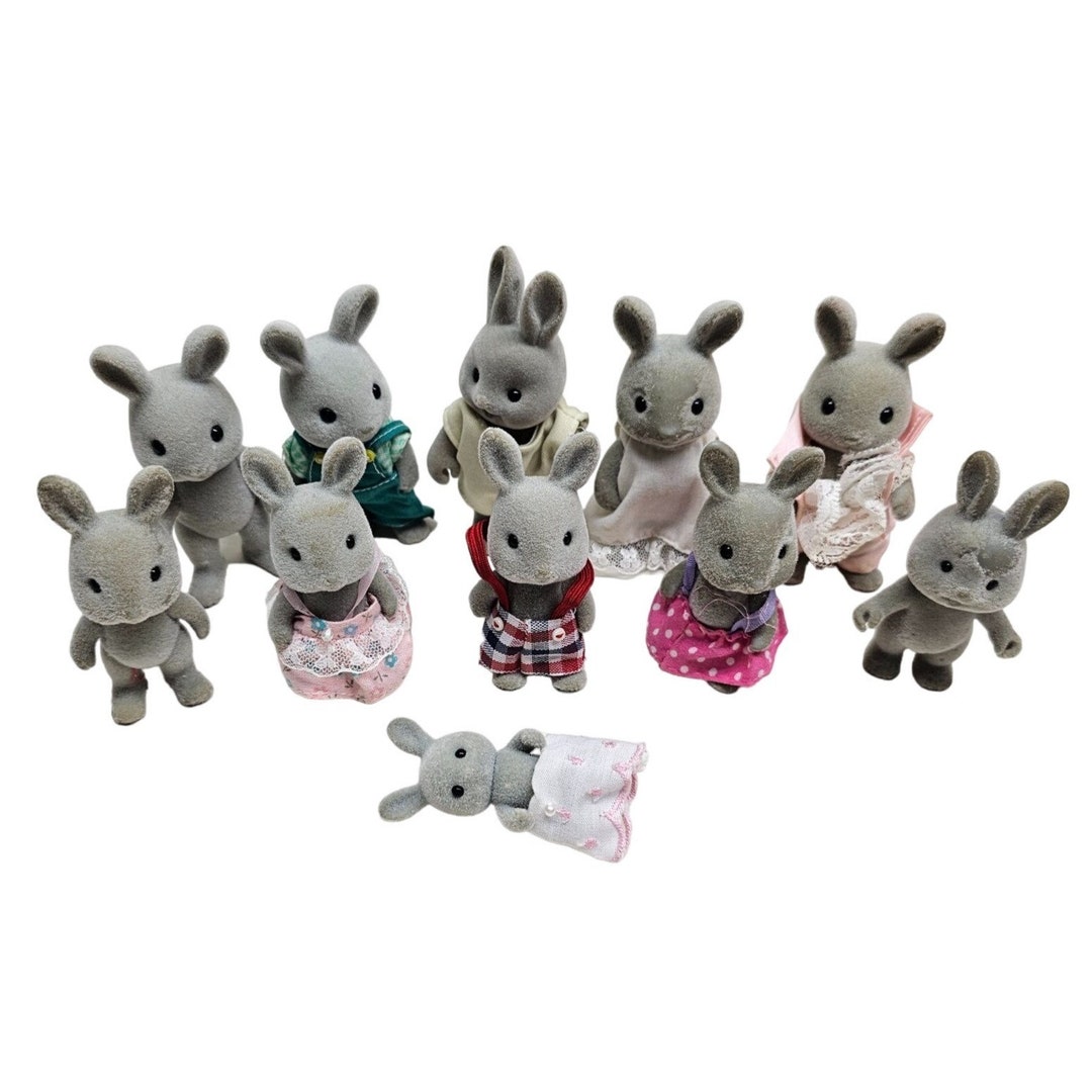 Calico Critters Gray Rabbit Family Sylvanian Families Lot of 11 - Etsy
