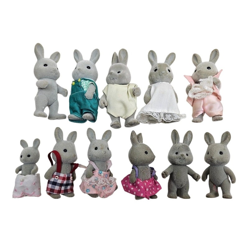 Calico Critters Gray Rabbit Family Sylvanian Families Lot of 11 - Etsy