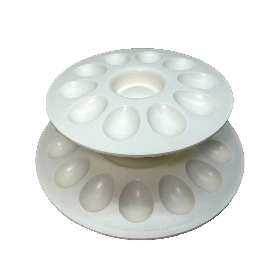 Tupperware 2 Piece Egg-ceptional 2 Tier Deviled Egg Server Used Holds ...