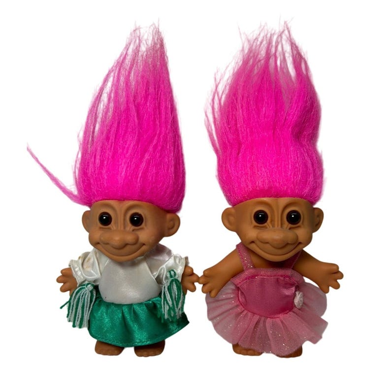 Vintage Russ Troll Dolls Cheerleader and Ballerina With Pink Hair Lot ...