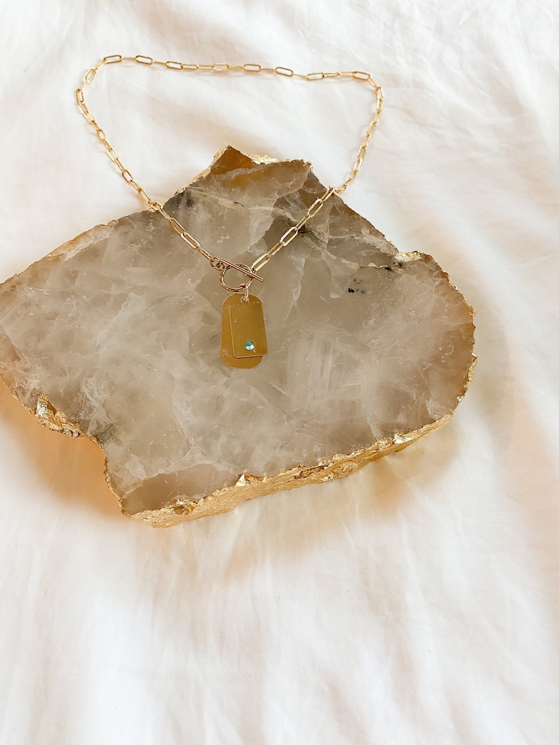 Swarovski Birthstone Dog Tag Necklace Modern Paperclip - Etsy