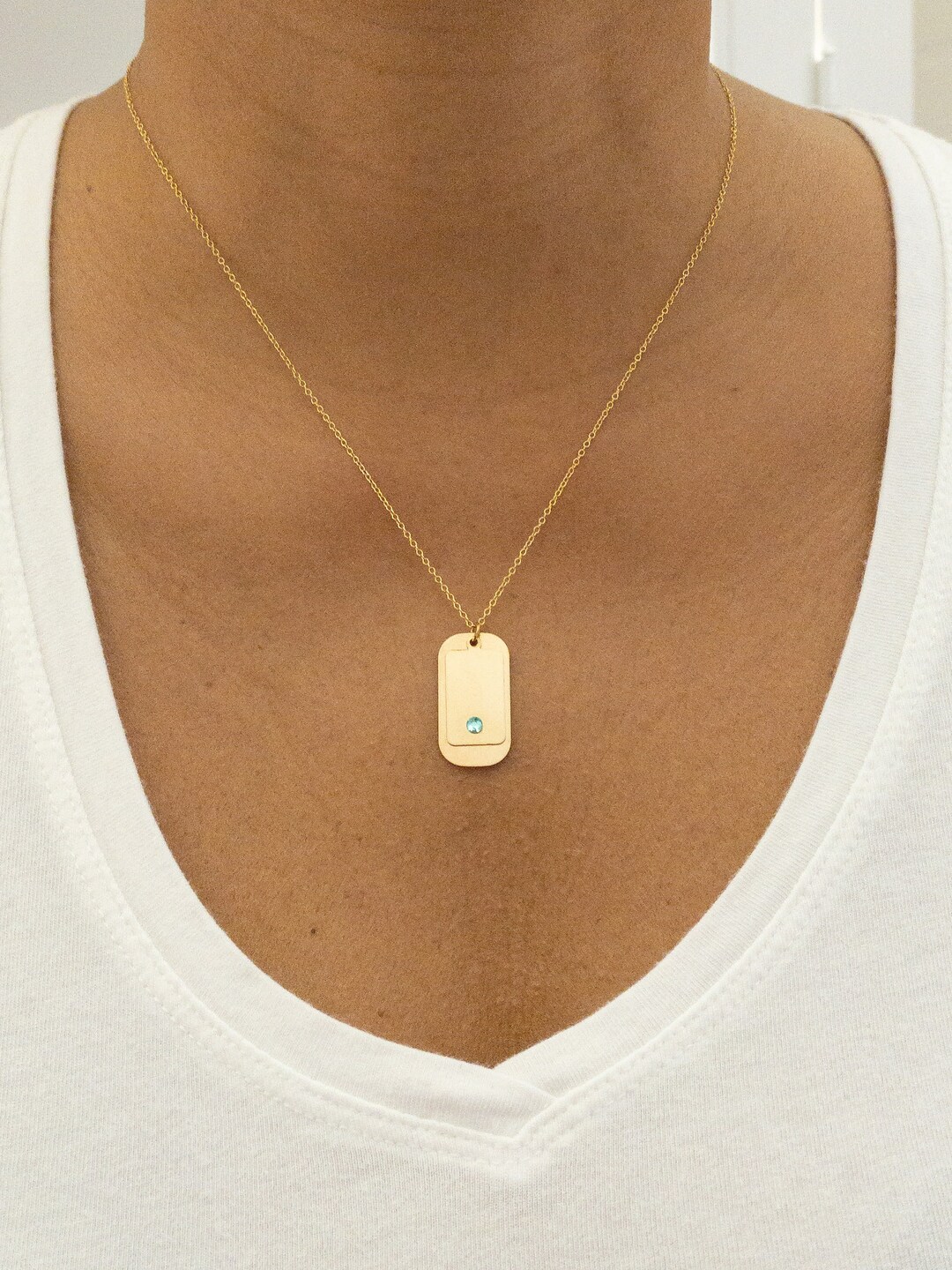 Swarovski Birthstone Dog Tag Necklace | 14K Gold Filled | Dainty ...