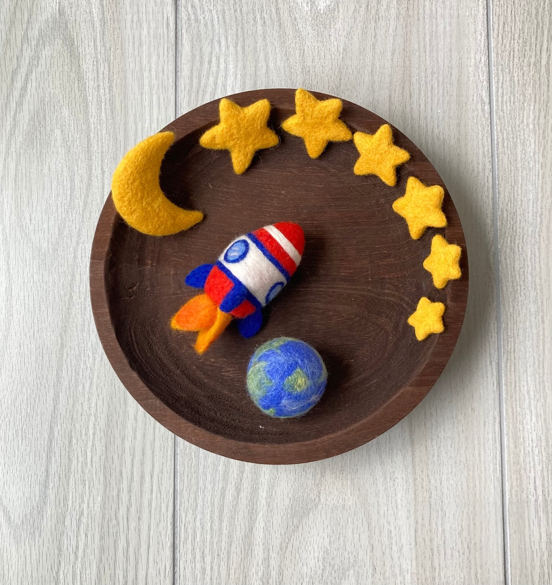 RTS! Newborn Felted Space Ship, Felted Earth, Felted Moon and Stars ...