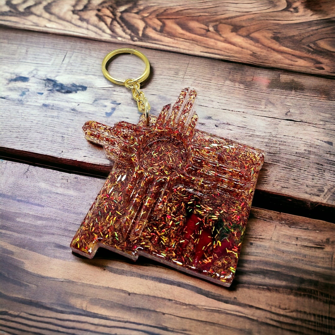 New Mexico Keychain, New Mexico State Key Tag, Zia Symbol, Red Chile ...