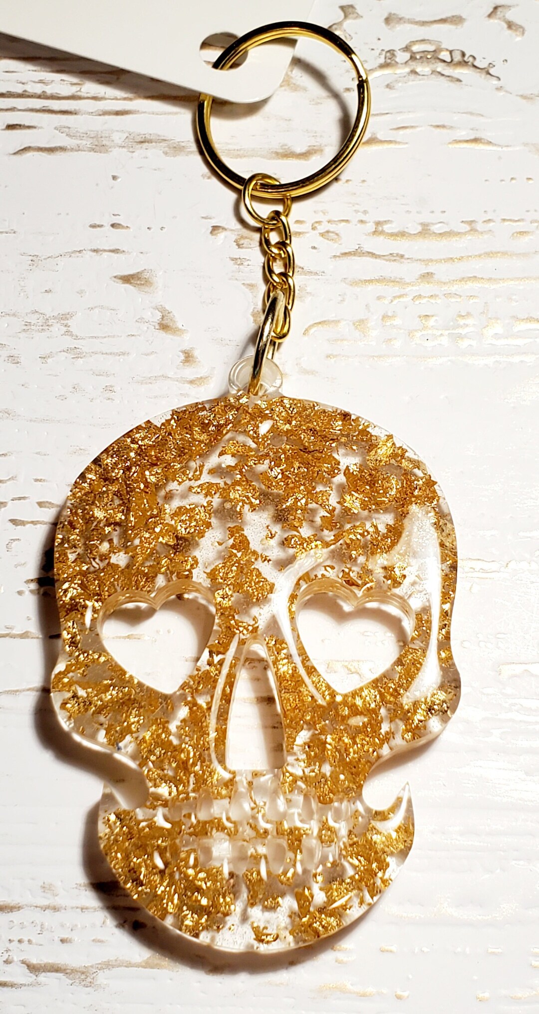 Skull Keychain, Gold Skull Keychain, Gold Flake Keychain, Skull and ...