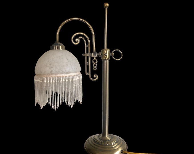 Luminaries Metal Table Lamp Bedside Boudoir Glass Beaded Fringe Shade 27 Etsy
