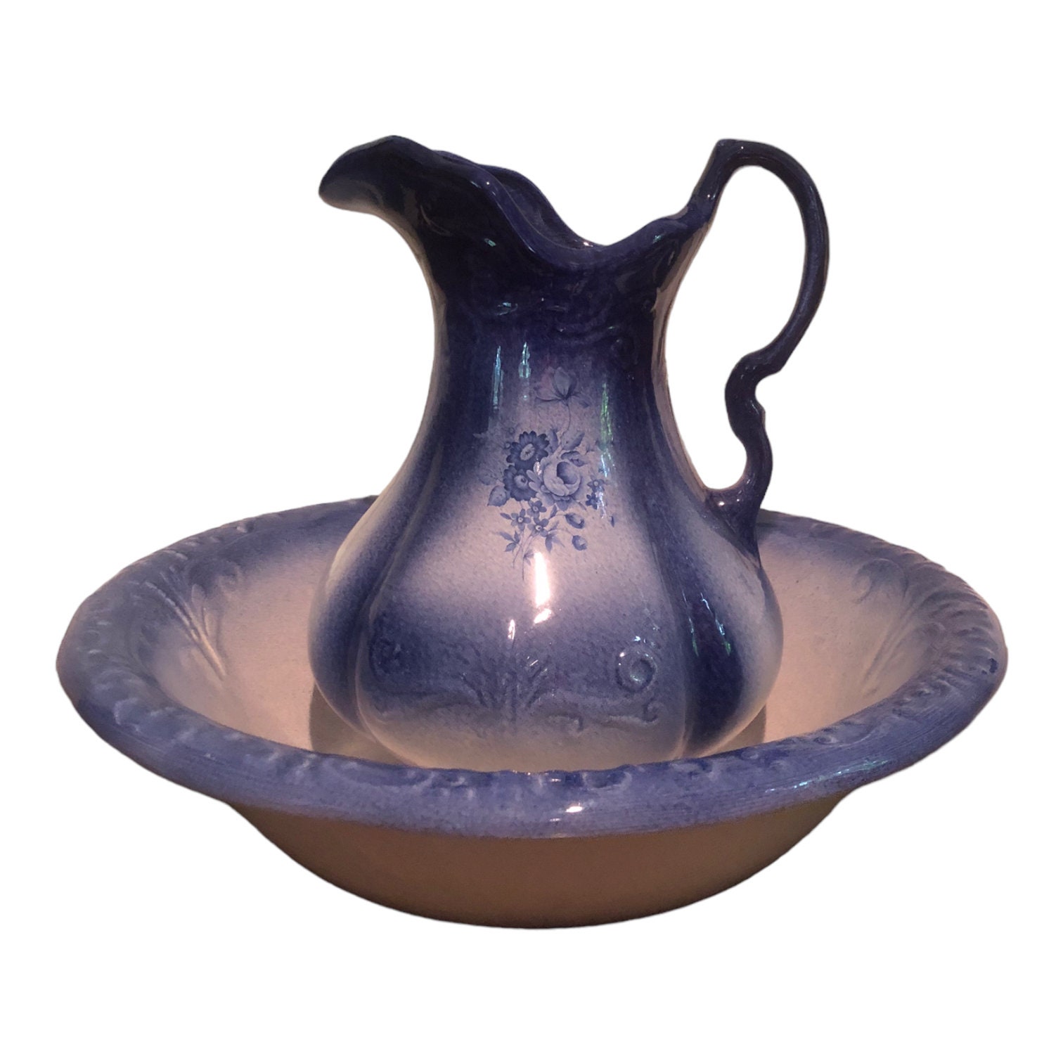 Vintage Large Ironstone Flow Blue Victorian Pitcher and Basin Set. - Etsy