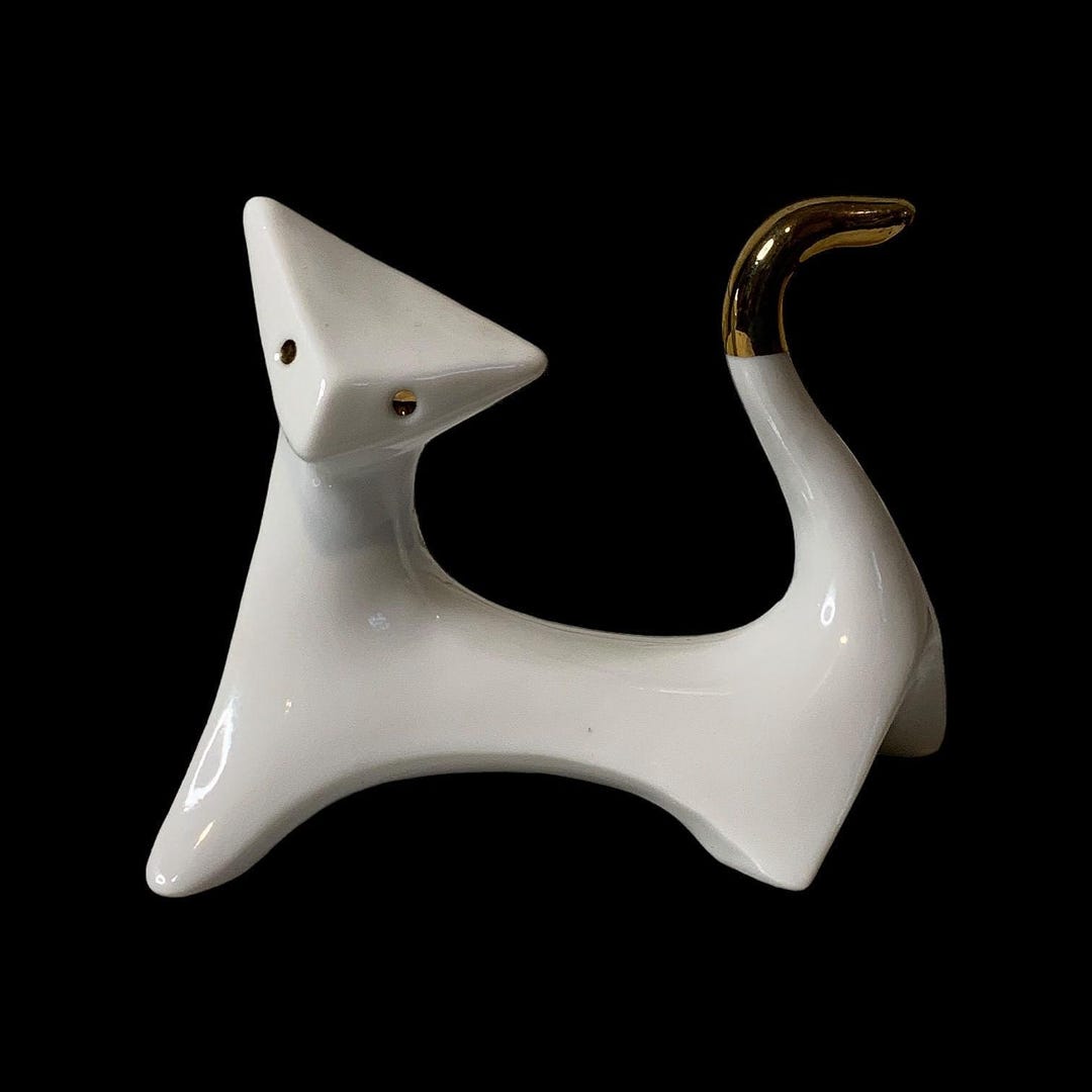 Cubist Cat Figurine White With Crystal Jewel Eyes 1950s Atomic Era - Etsy