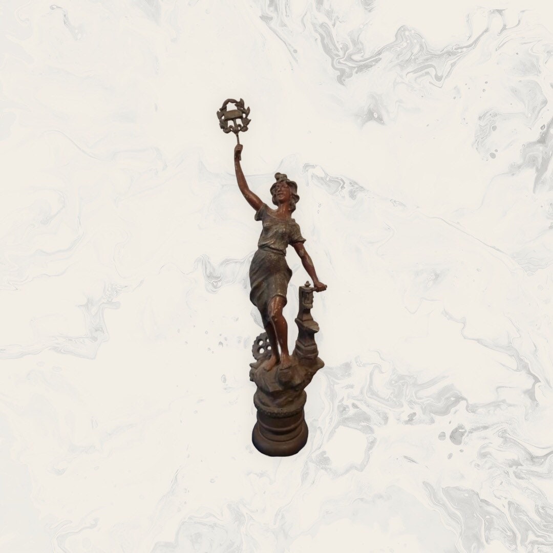Antique Spelter Figure of Girl With Brass Plaque & Bronze Finish - Etsy