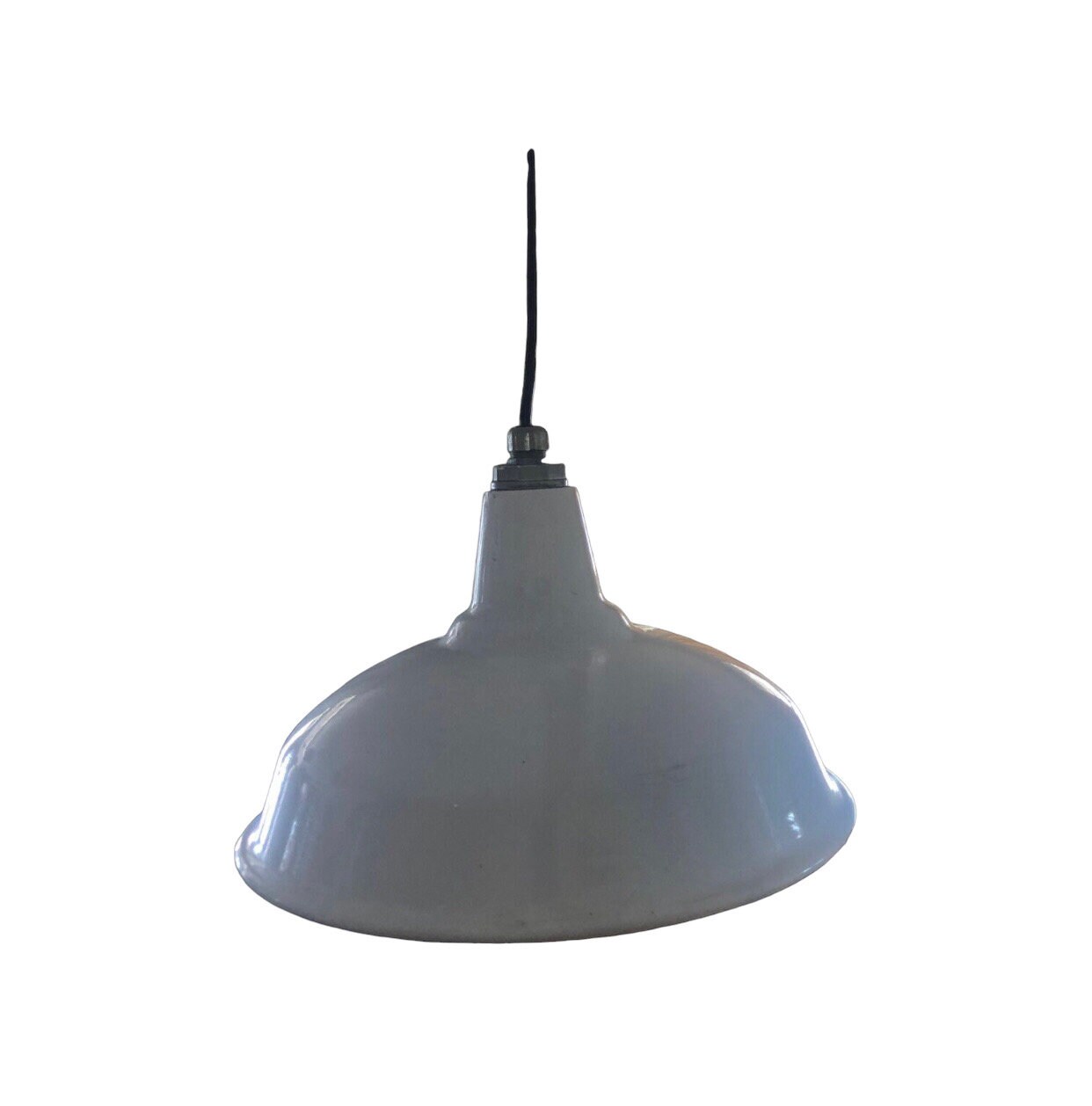 16" Vintage Industrial Benjamin Light Fixture ~ White Enamel Pendant ...