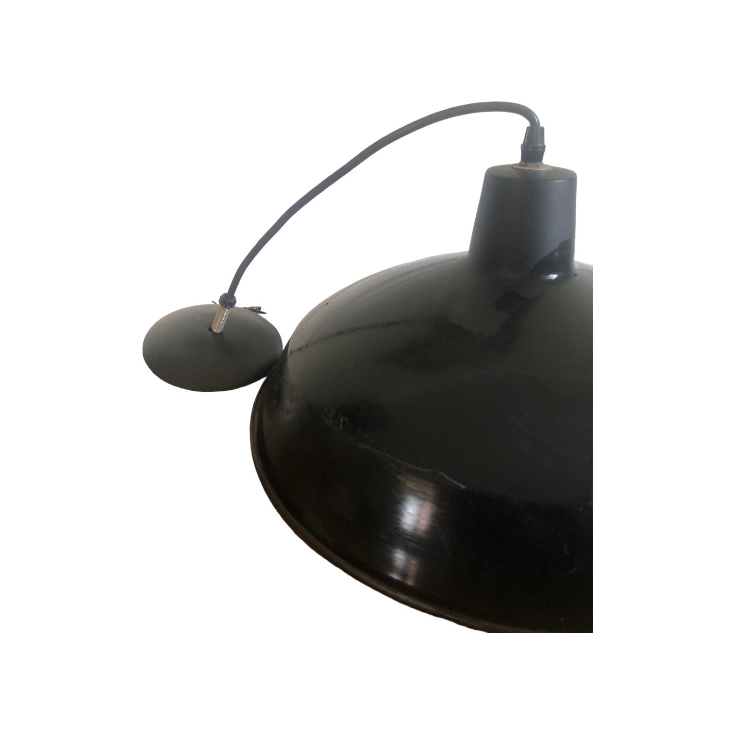 Vintage Industrial French Enamel Lamp Shade, Pendant Light, Black ...