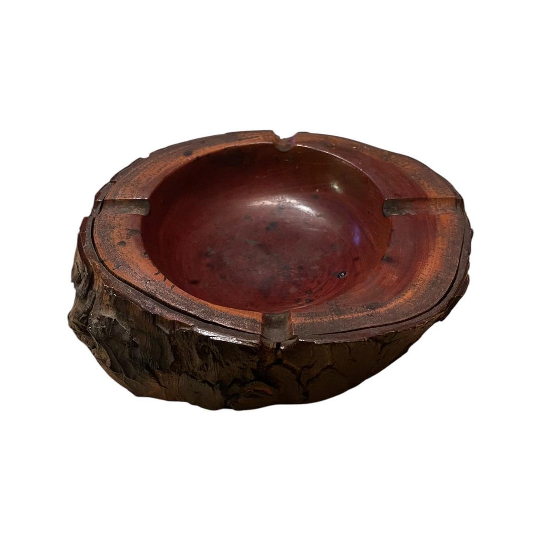 Hand-carved Wooden Ashtray, Vintage, Designed to Resemble a Tree Trunk ...