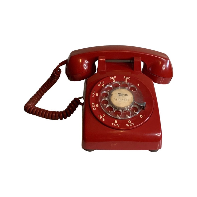 Working Vintage Mid Century Northern Telecom Red Rotary Desk Phone Desk ...