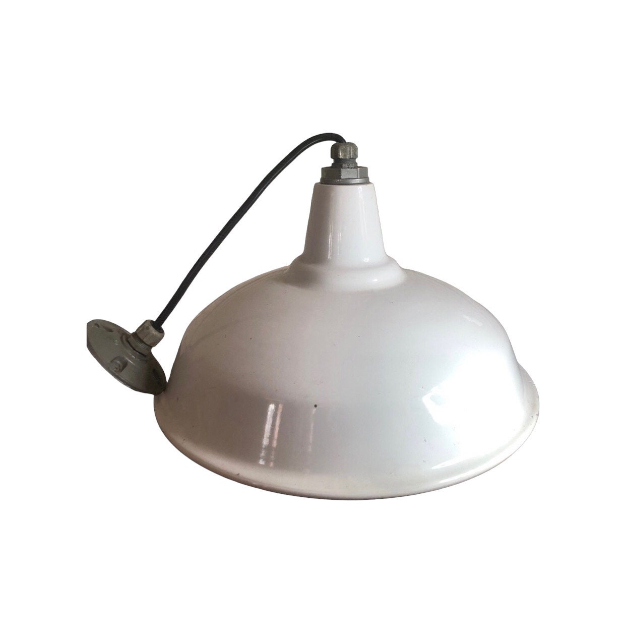 16 Vintage Industrial Benjamin Light Fixture White Enamel Pendant Light ...