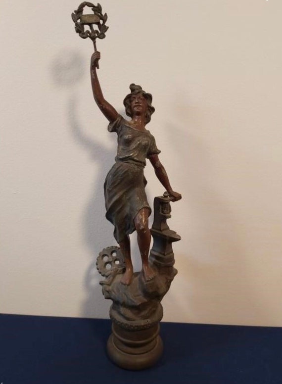 Antique Spelter Figure of Girl With Brass Plaque & Bronze | Etsy