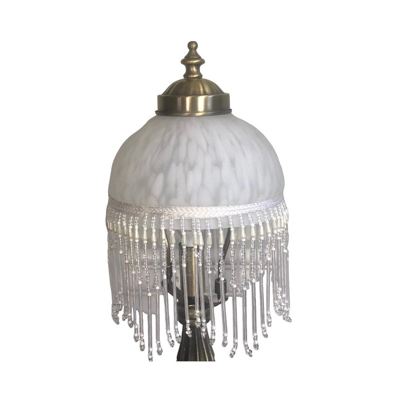 Stunning Vintage Fringe Beaded Lamp Frosted Glass Table Lamp Victorian ...