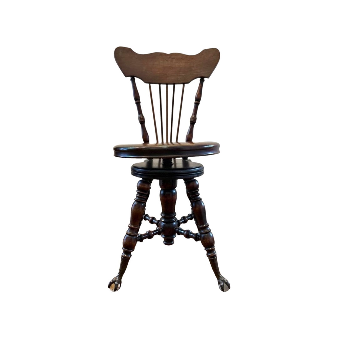 Victorian Wood Swivel Piano Stool With Ball and Claw Feet and Spindle ...