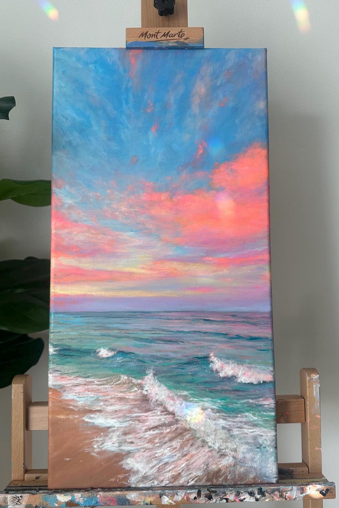 Original Shimmering Sunset Seascape Painting. Acrylic on 12x24” Canvas ...