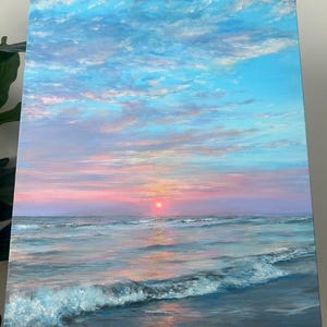 Blushing Tide – Original 20x24 Sunset Ocean Painting With Dreamy Skies ...