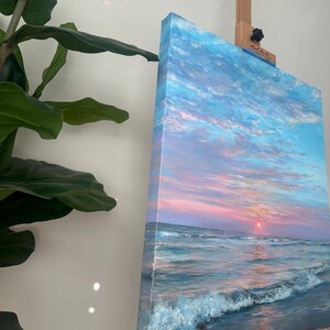 Blushing Tide – Original 20x24 Sunset Ocean Painting With Dreamy Skies ...