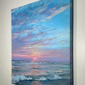 Blushing Tide – Original 20x24 Sunset Ocean Painting With Dreamy Skies ...