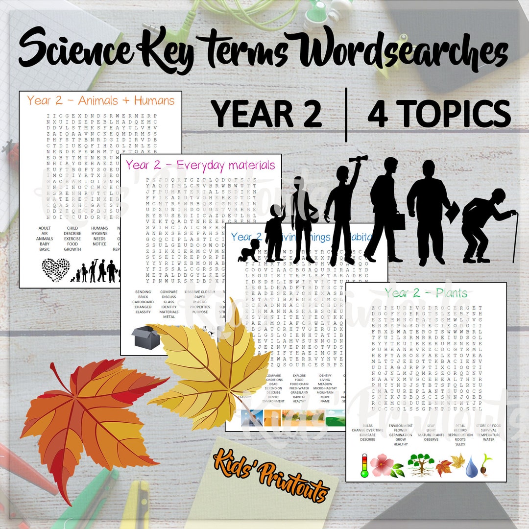 Year 2 Science Vocabulary Word Searches X 4 - Over 120 Terms - Activity ...