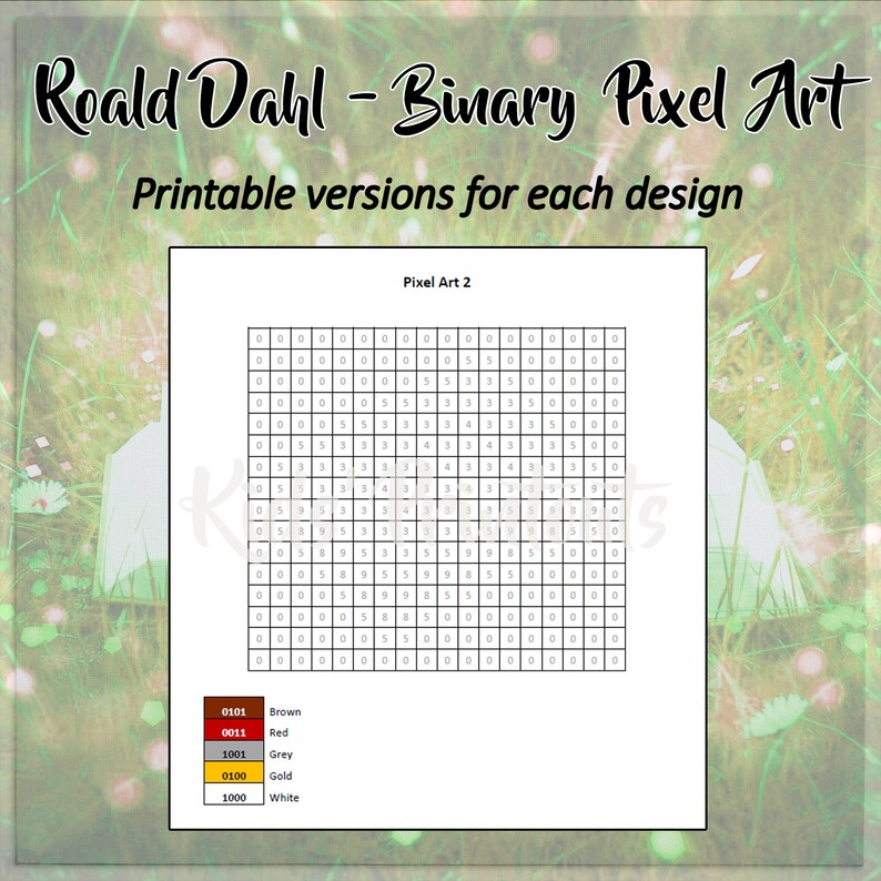 Roald Dahl Binary Pixel Art Spreadsheet Printable Activity Instructions Pdf Xls Xlsx Bargain ...