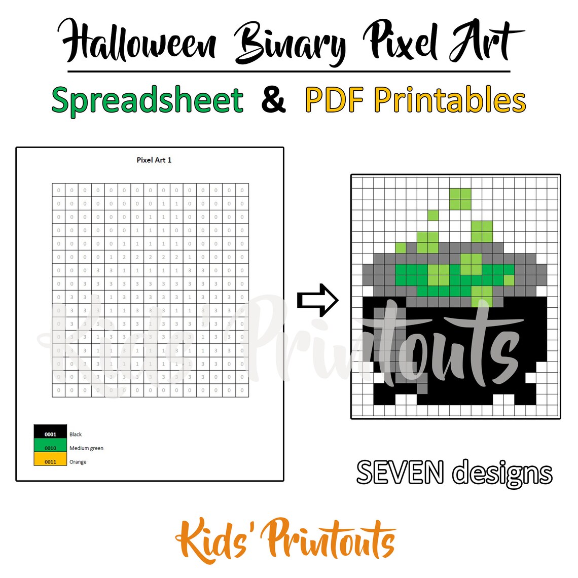 Halloween Binary Pixel Art Spreadsheet Printable - Etsy