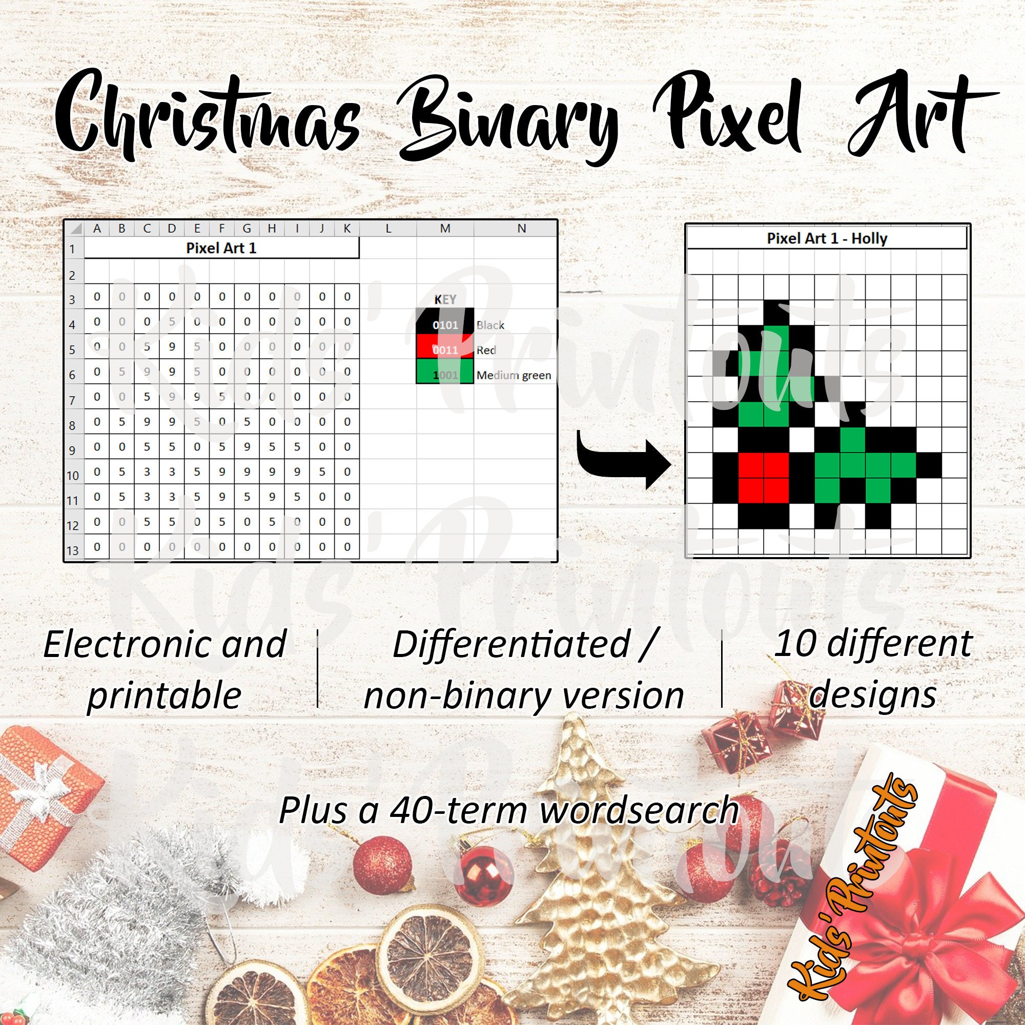 Christmas Binary Pixel Art Spreadsheet Printable - Etsy Canada